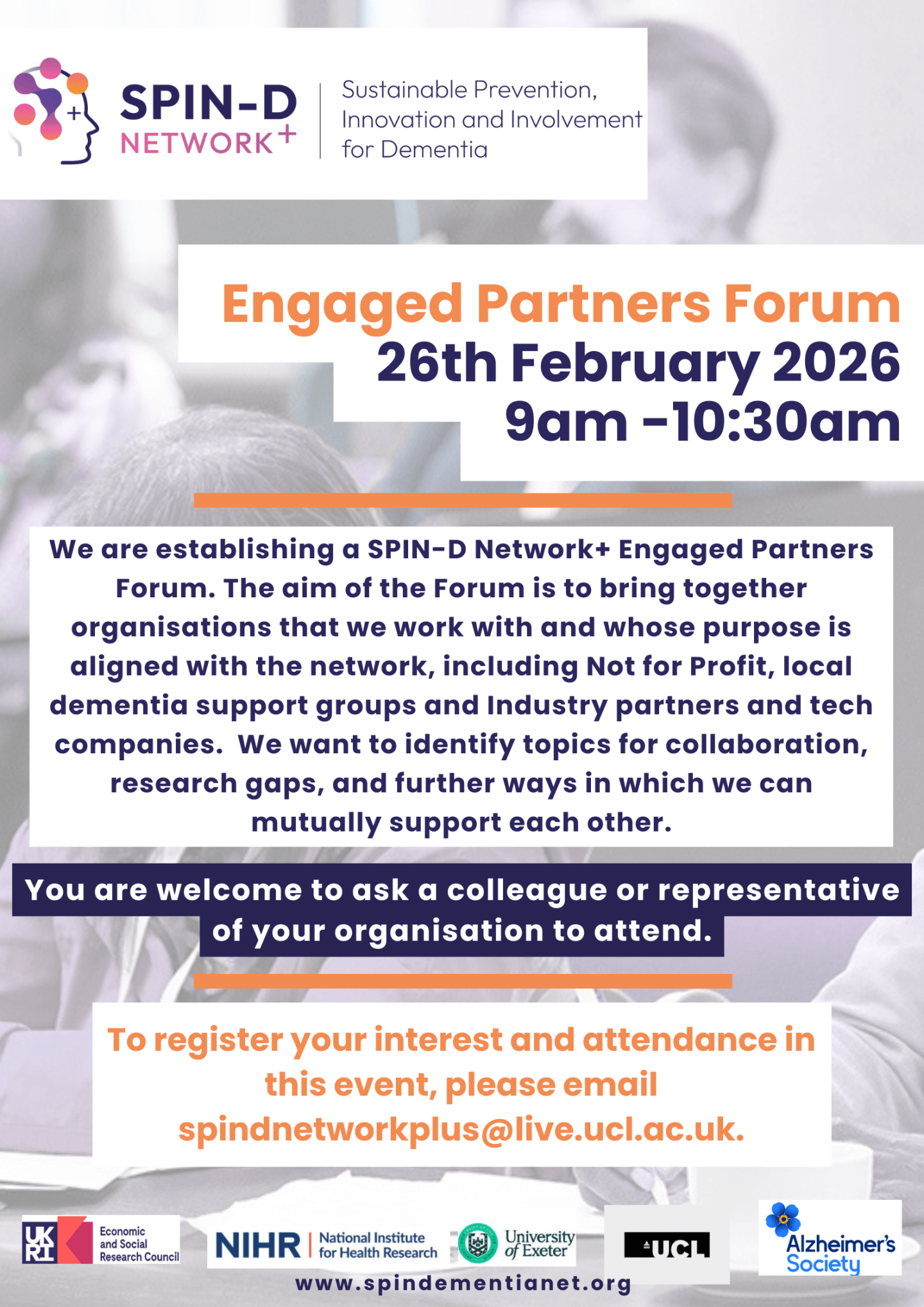 Register to Join the SPIN-D Engaged Partners Forum, 26th February 2026